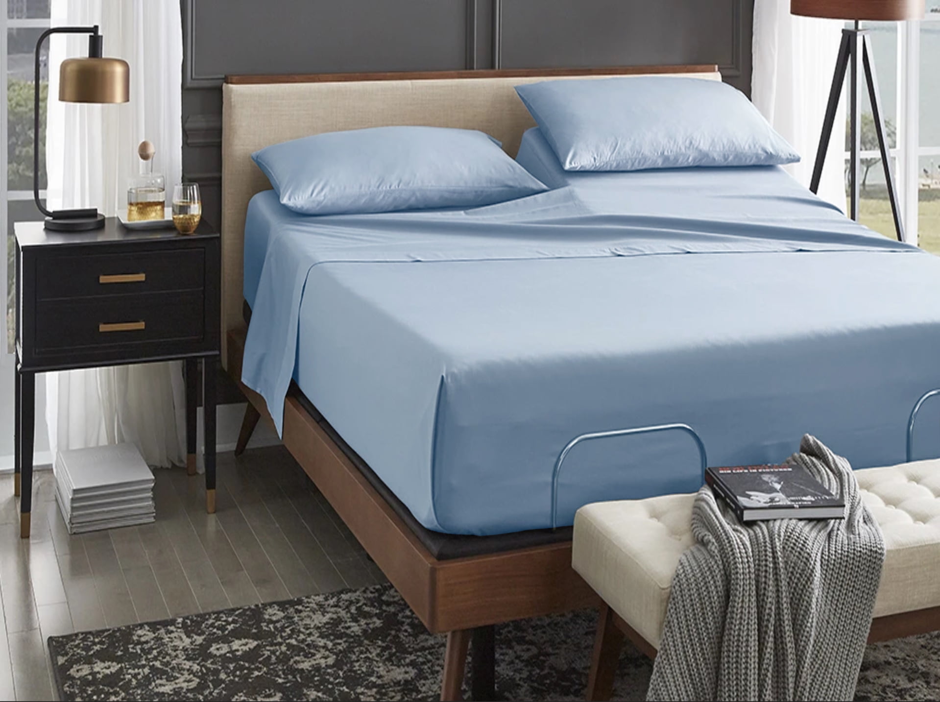 ABORN 100% Giza Egyptian Cotton Bedsheet 18" Deep Pocket 28" Split Top ...