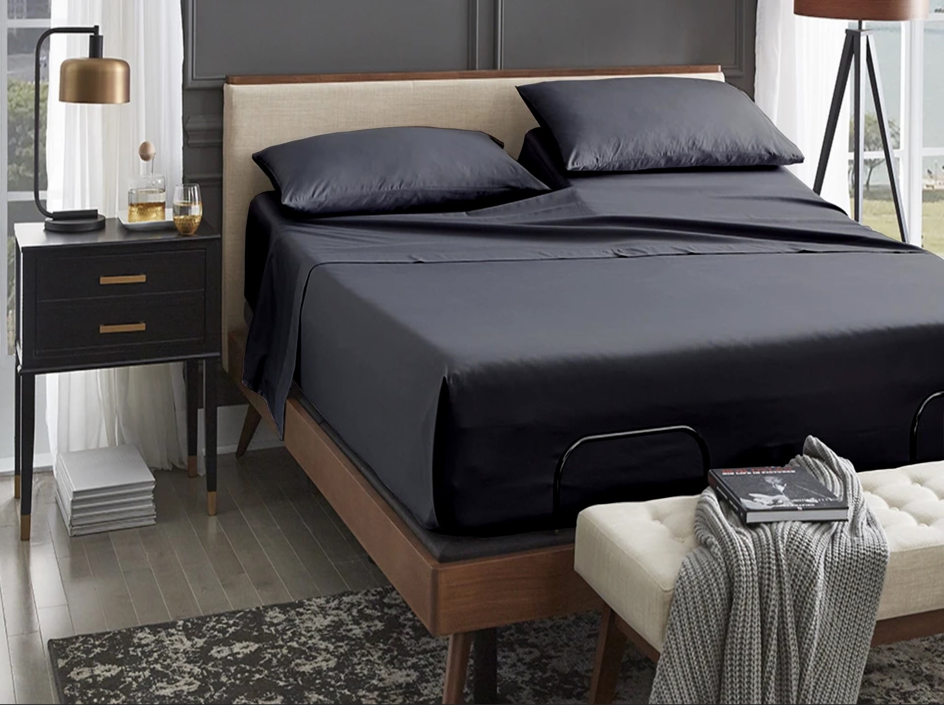 ABORN 100% Giza Egyptian Cotton Bedsheet 24" Deep Pocket 32" Split Top ...