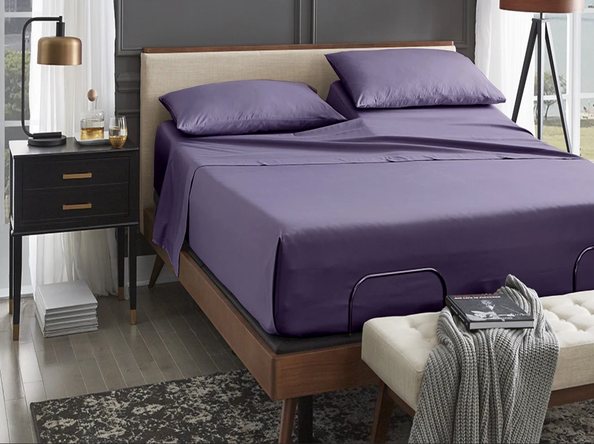 ABORN 100% Giza Egyptian Cotton Bedsheet 18" Deep Pocket 28" Split Top ...