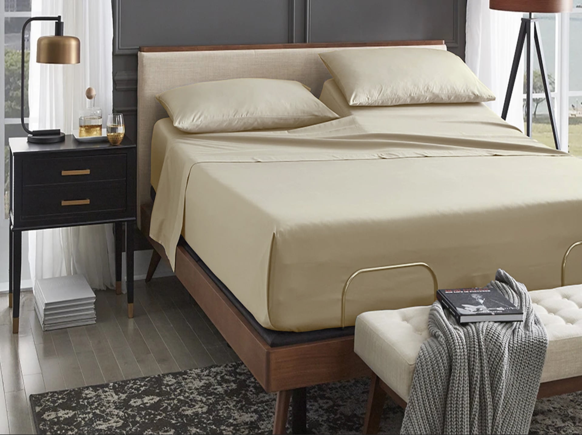 ABORN 100% Giza Egyptian Cotton Bedsheet 18" Deep Pocket 32" Split Top ...