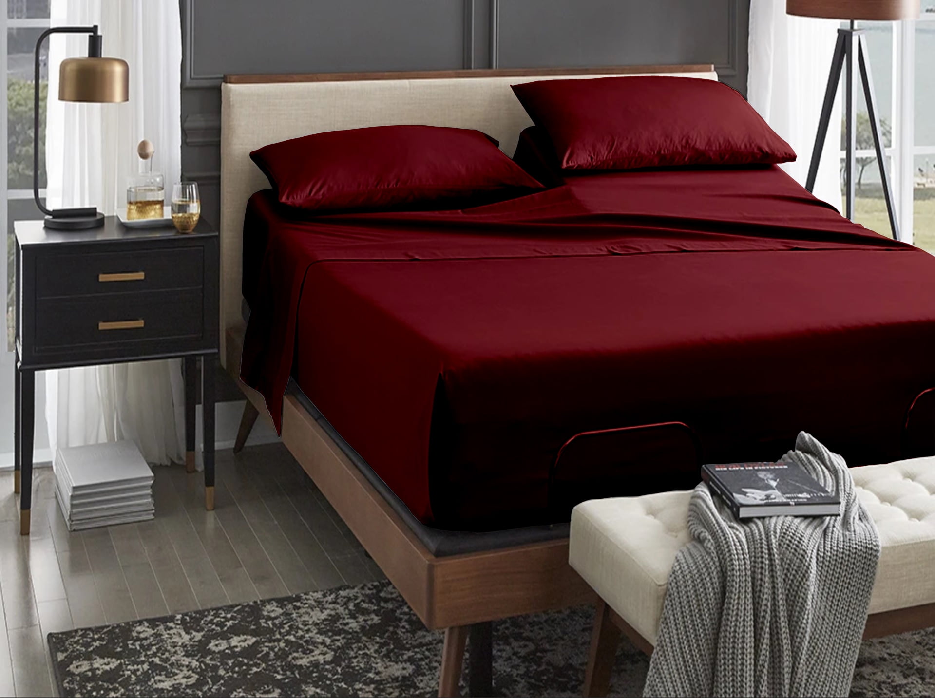 ABORN 100% Giza Egyptian Cotton Bedsheet 24" Deep Pocket 39" Split Top ...