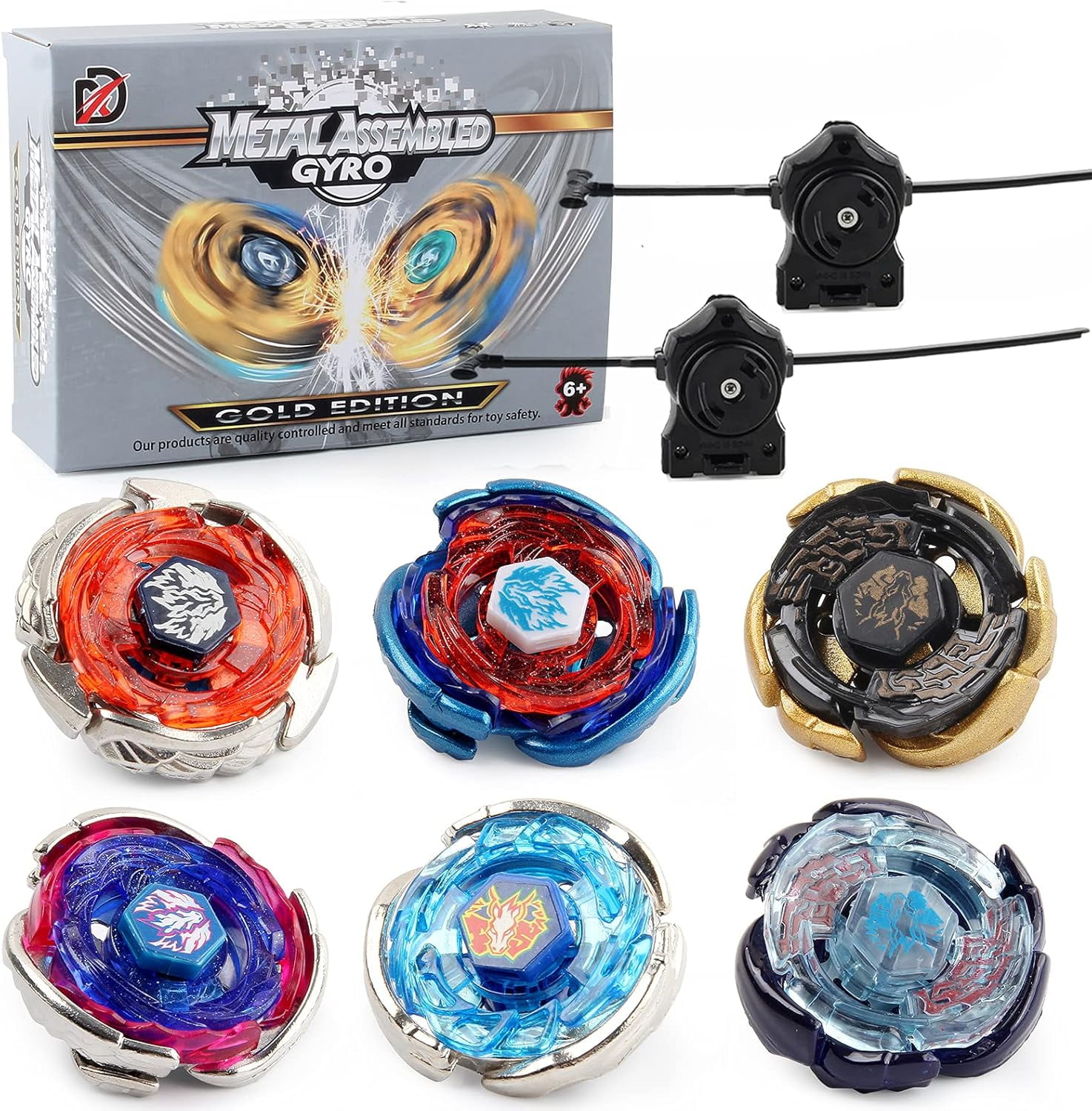 Top Stadium Blade Battle Set, 6 Metal Fusion Spinning Tops 2 Launchers ...