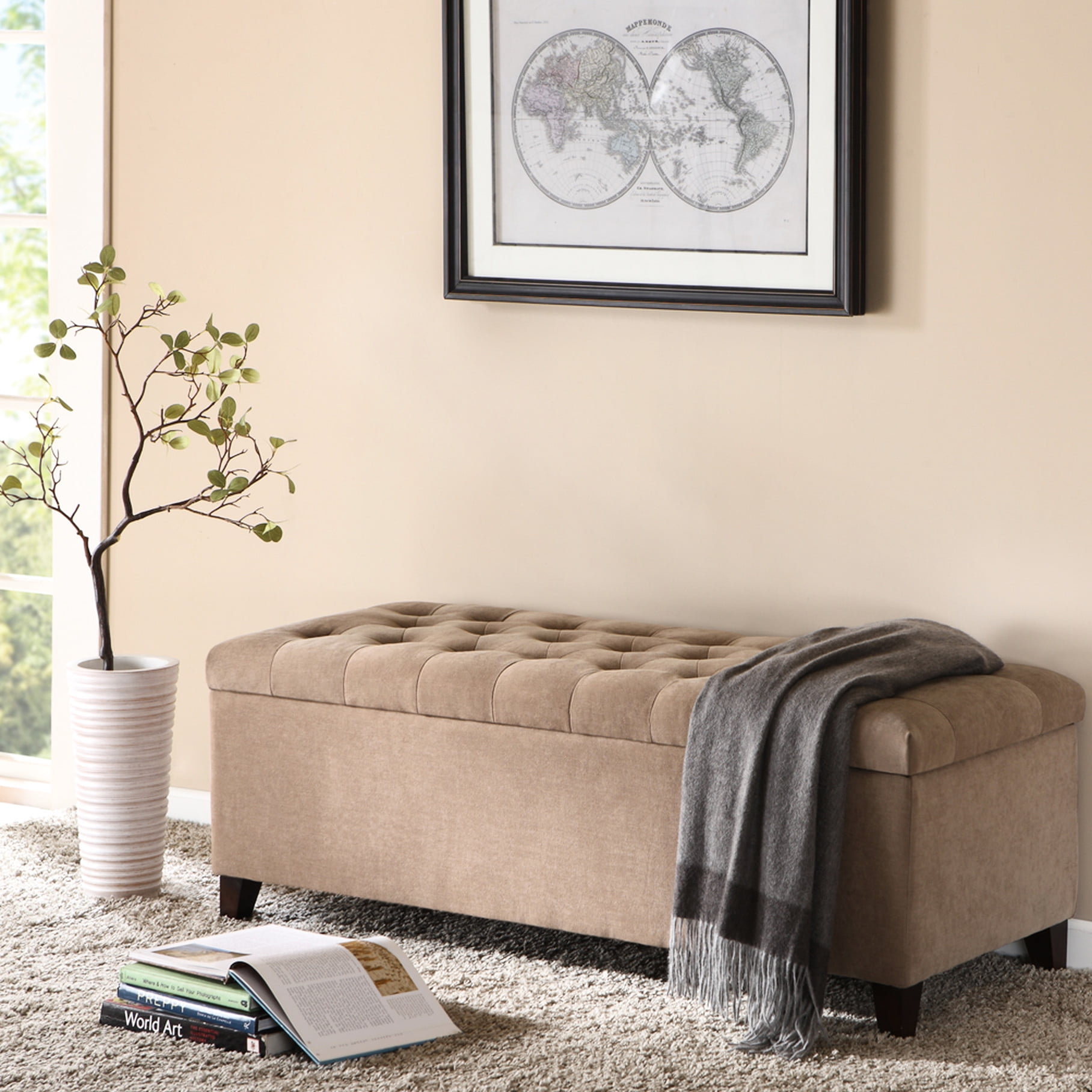 Top Storage Bench With Ample Interior Space And Wood Legs Elegant ...