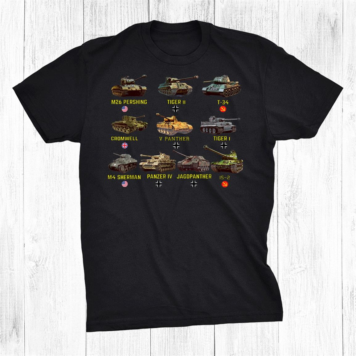 Top Ten Best Ww Tanks M4 Sherman Panzer Iv Tiger Ii T4 Shirt Gift Black ...
