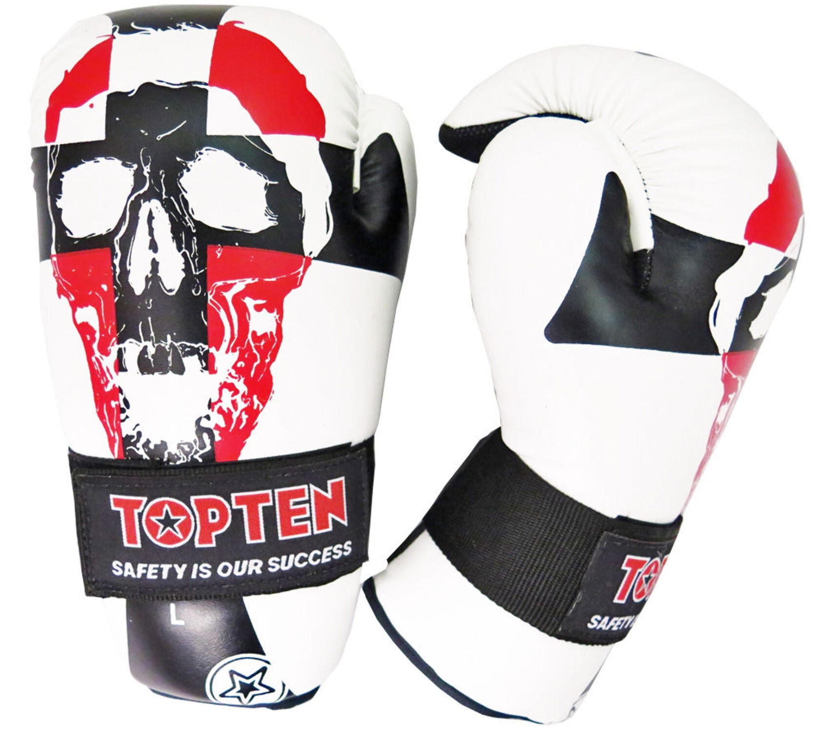 Top Ten SKULL White/Black/Red Point Fighter Open Hand Gloves, 2175-10 ...