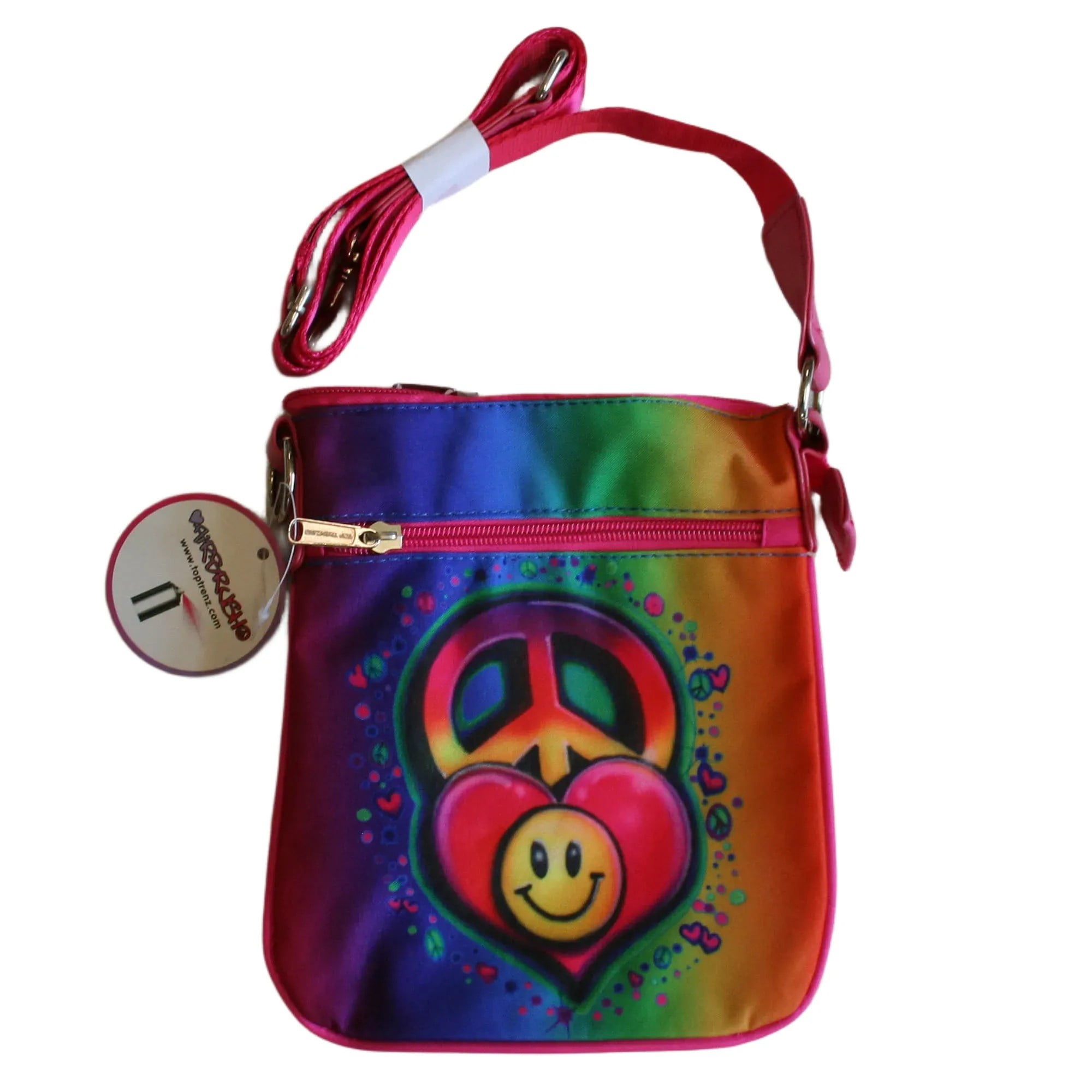 Top Trenz Airbrushed Rainbow Crossbody Peace/Heart, Pink Strap ...