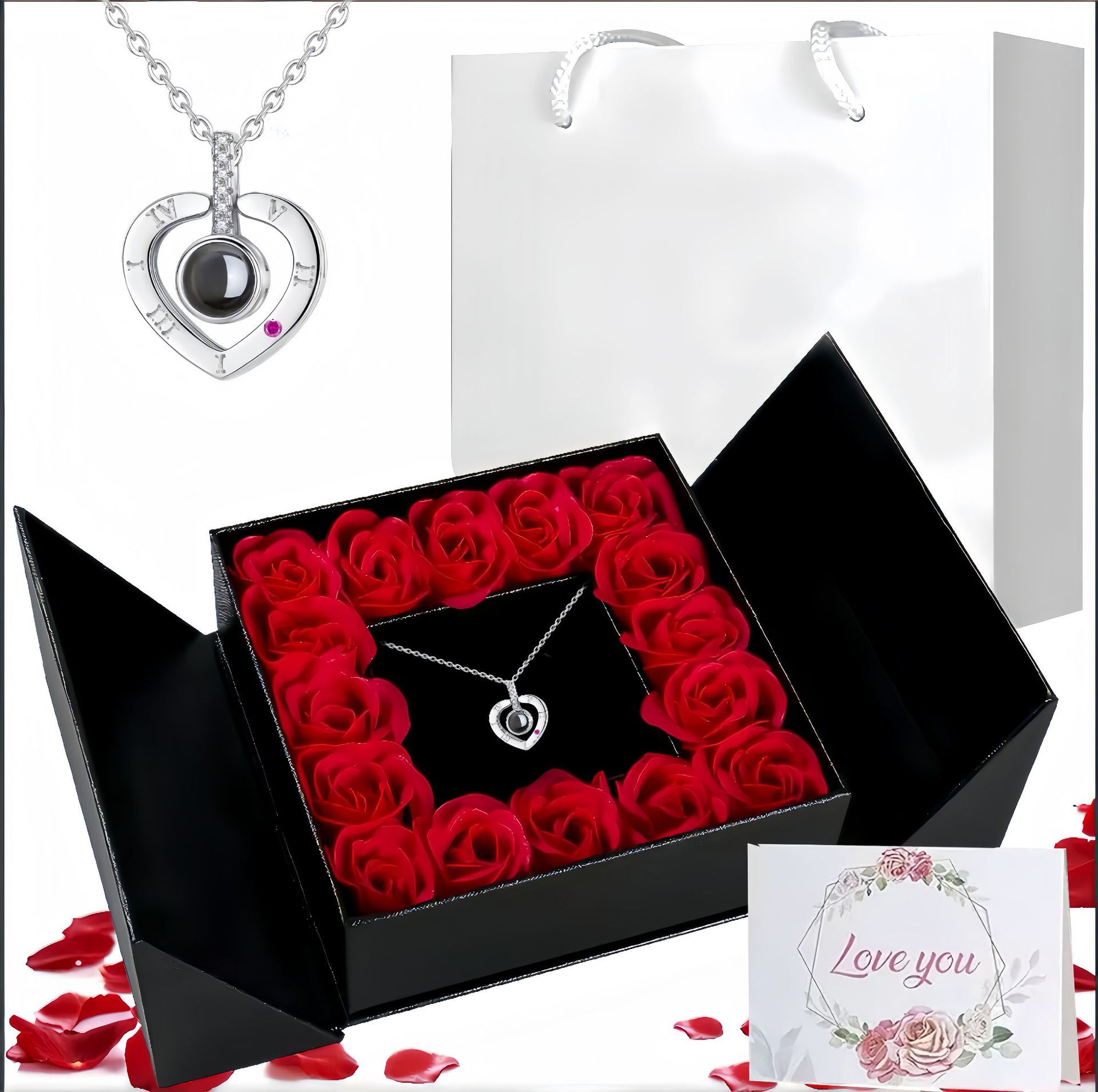 Top-keivon Preserved Red Real Rose with I Love You Necklace, Birthday ...