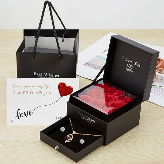 Top-keivon Preserved Red Real Rose with I Love You Necklace, Birthday ...