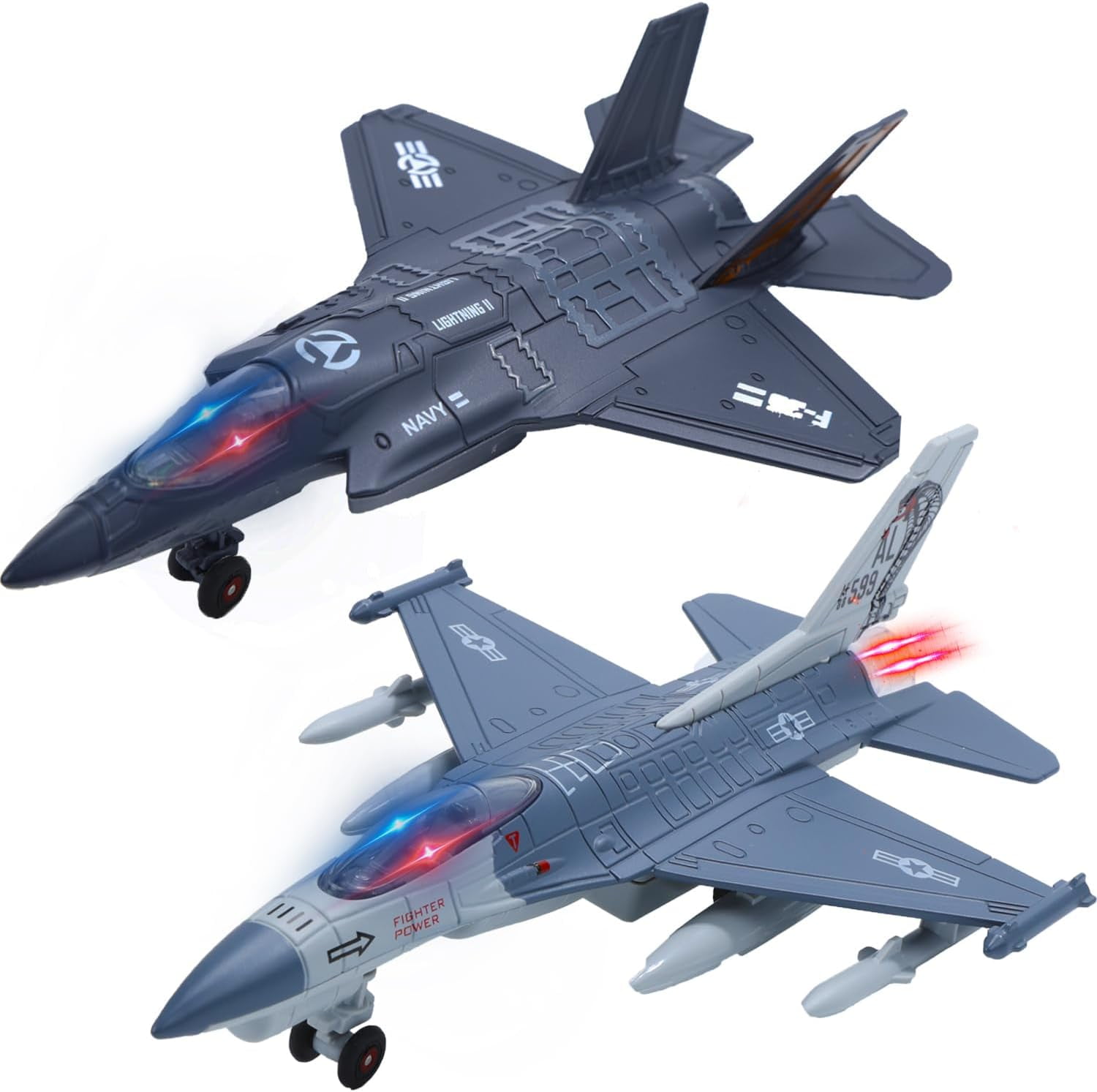 Top-kevin 2PCS Metal Fighter Army Toy Airplane Model with Sound and ...
