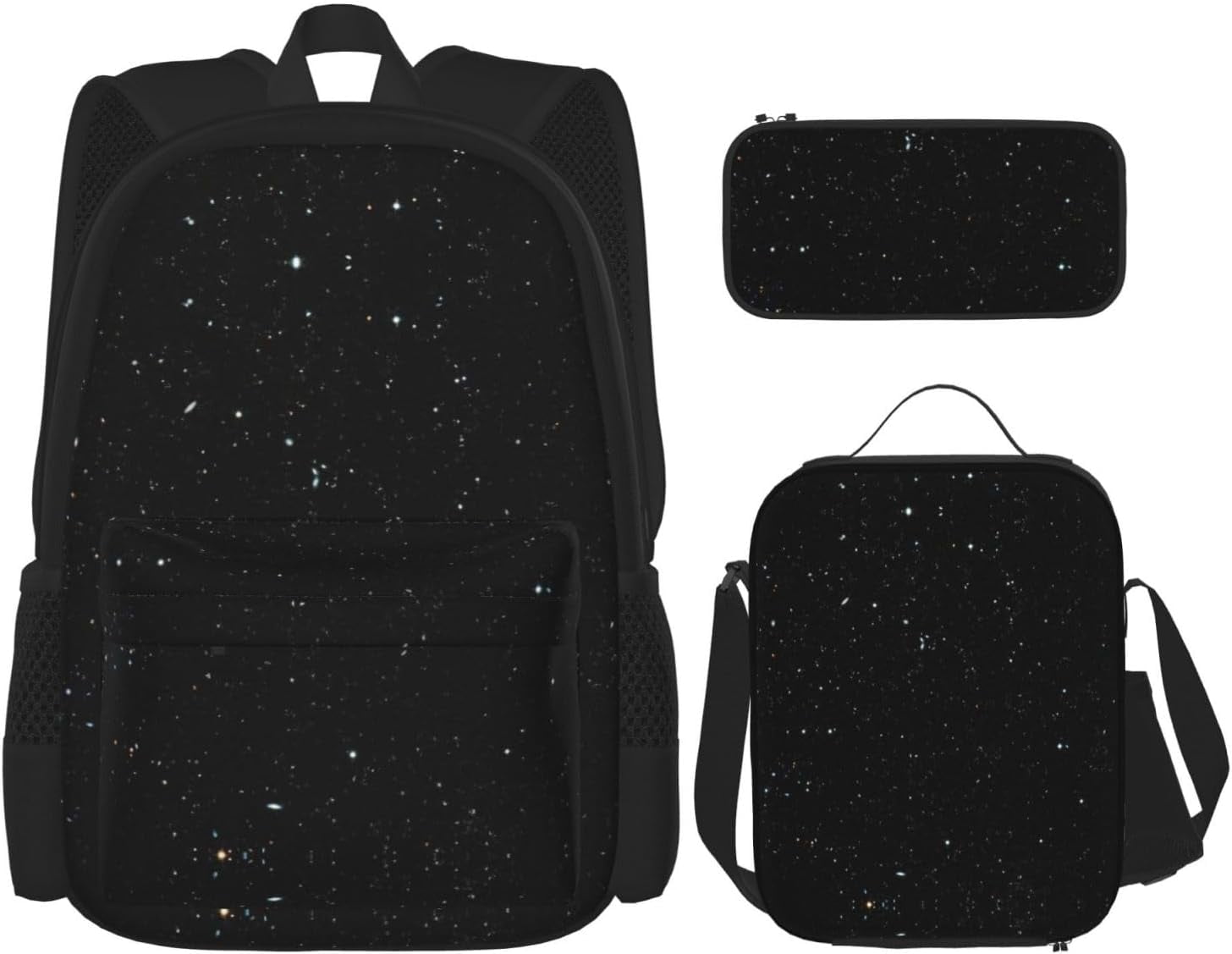 Top-kevin 3 In 1 Black Glitter Prints Large Capacity Backpack Set ...