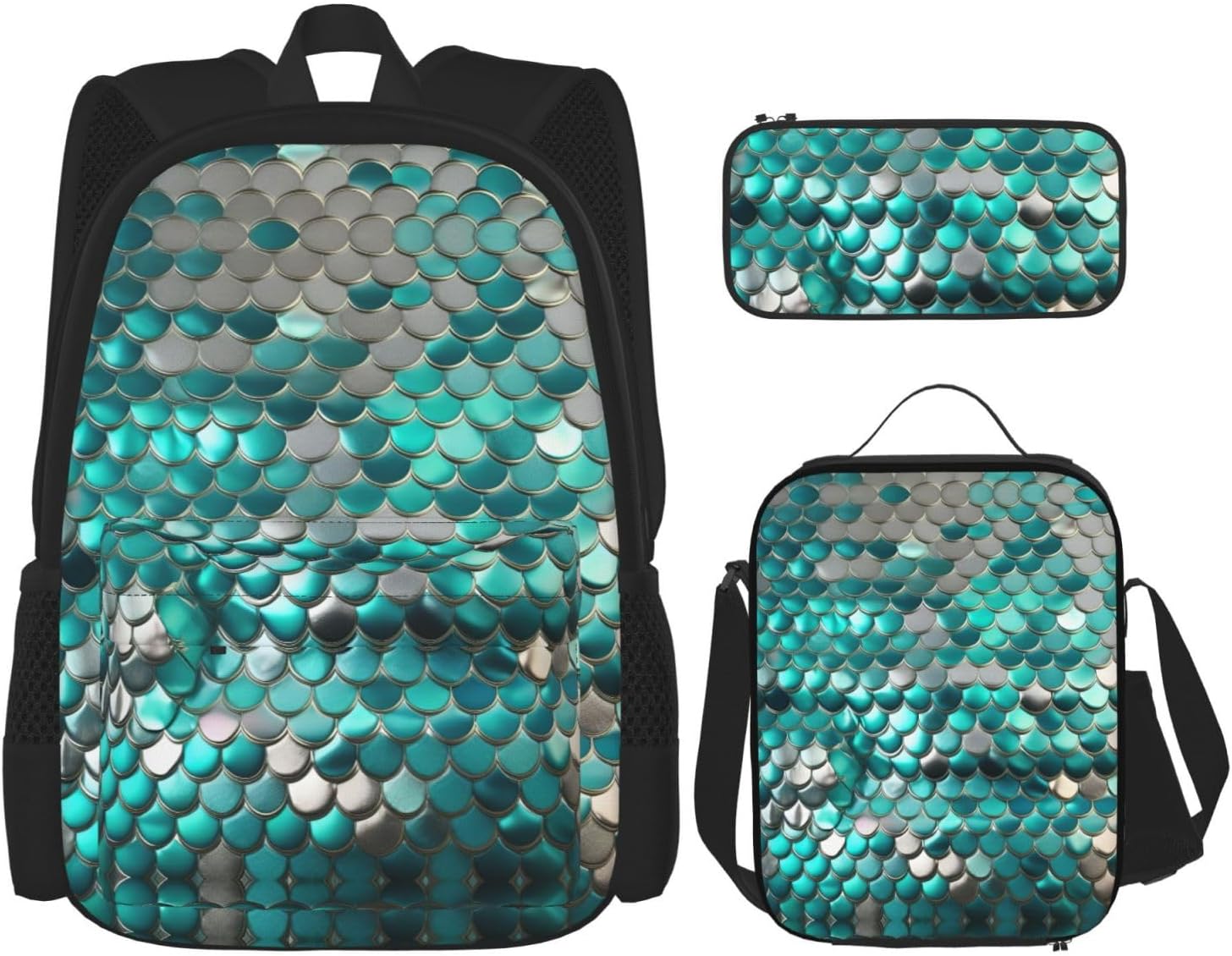 Top-kevin 3 In 1 Mermaid Scale Large Capacity Backpack Set Backpack ...