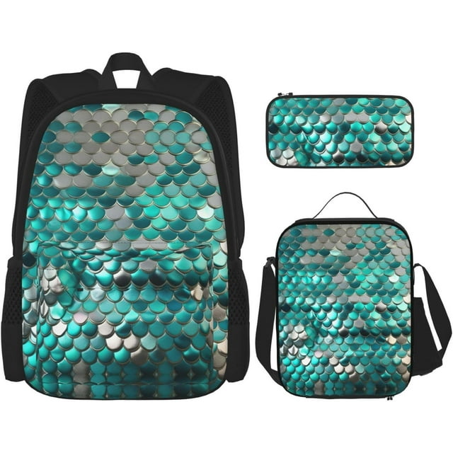 Top-kevin 3 In 1 Mermaid Scale Large Capacity Backpack Set Backpack ...