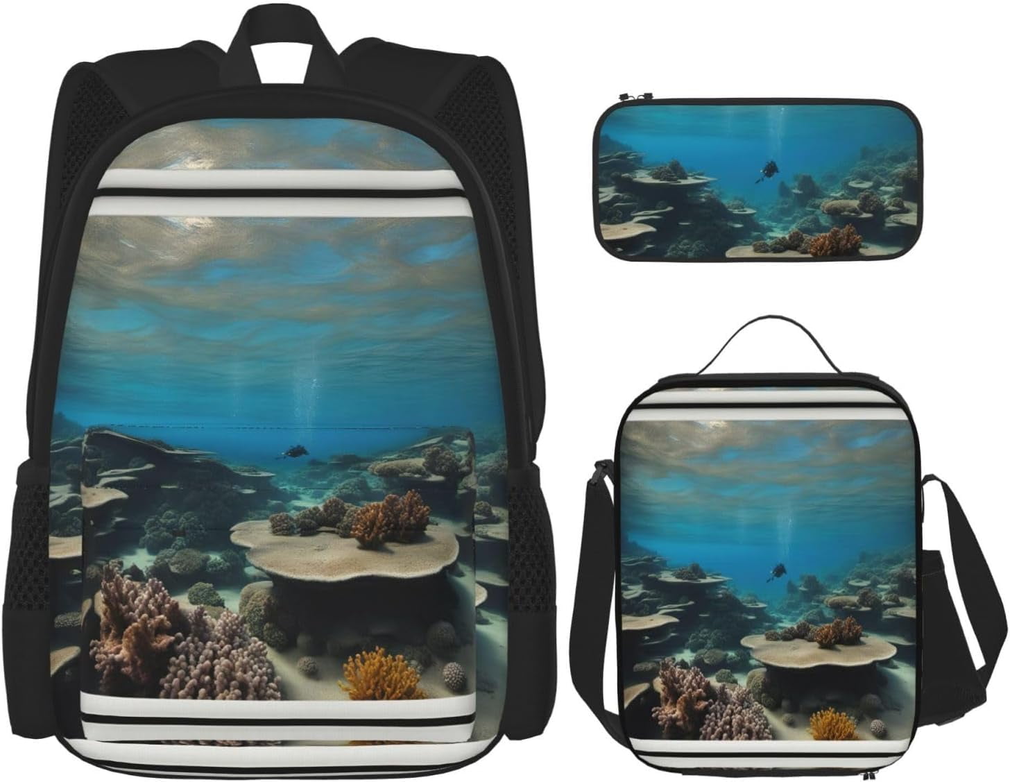 Top-kevin 3 In 1 Underwater Ocean View Large Capacity Backpack Set ...