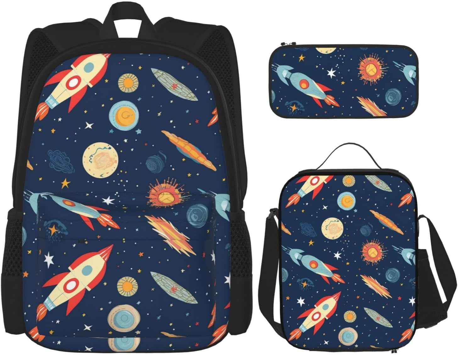 Top-kevin 3 in 1 Rocket in Space Print Backpack Sets Casual Daypack ...