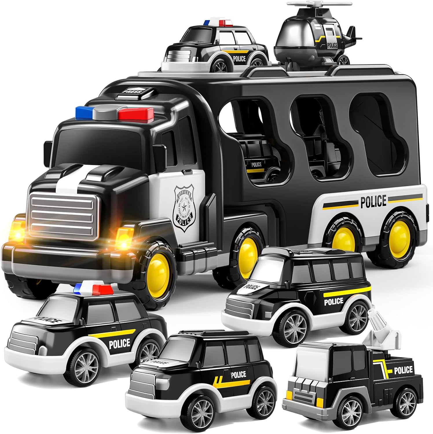 Top-kevin 5-in-1 Police Truck Toys for Toddler Friction Power Emergency ...