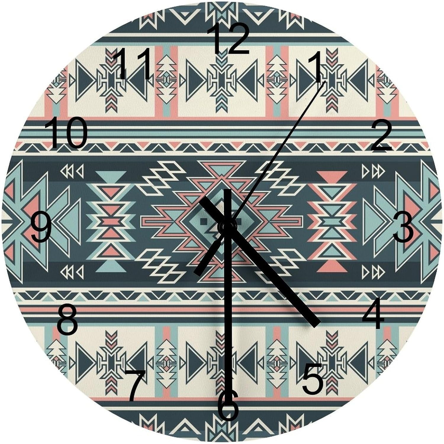 Top-kevin Aztec Wall Clock, Rustic Native Southwestern Boho Ethnic ...