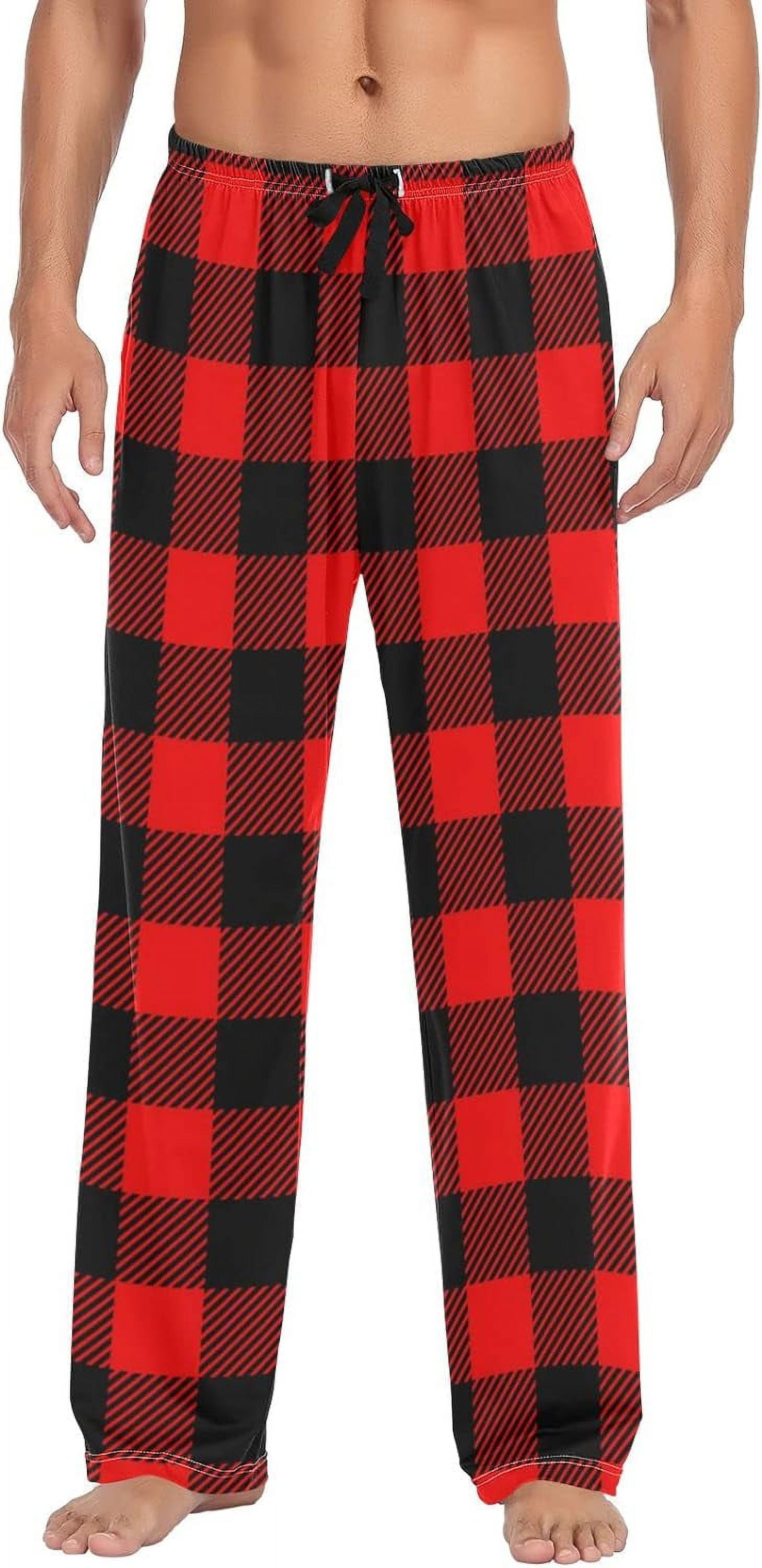 Top-kevin Black Red Plaid Men's Pajama Pants Sleepwear Pajama Pant with ...