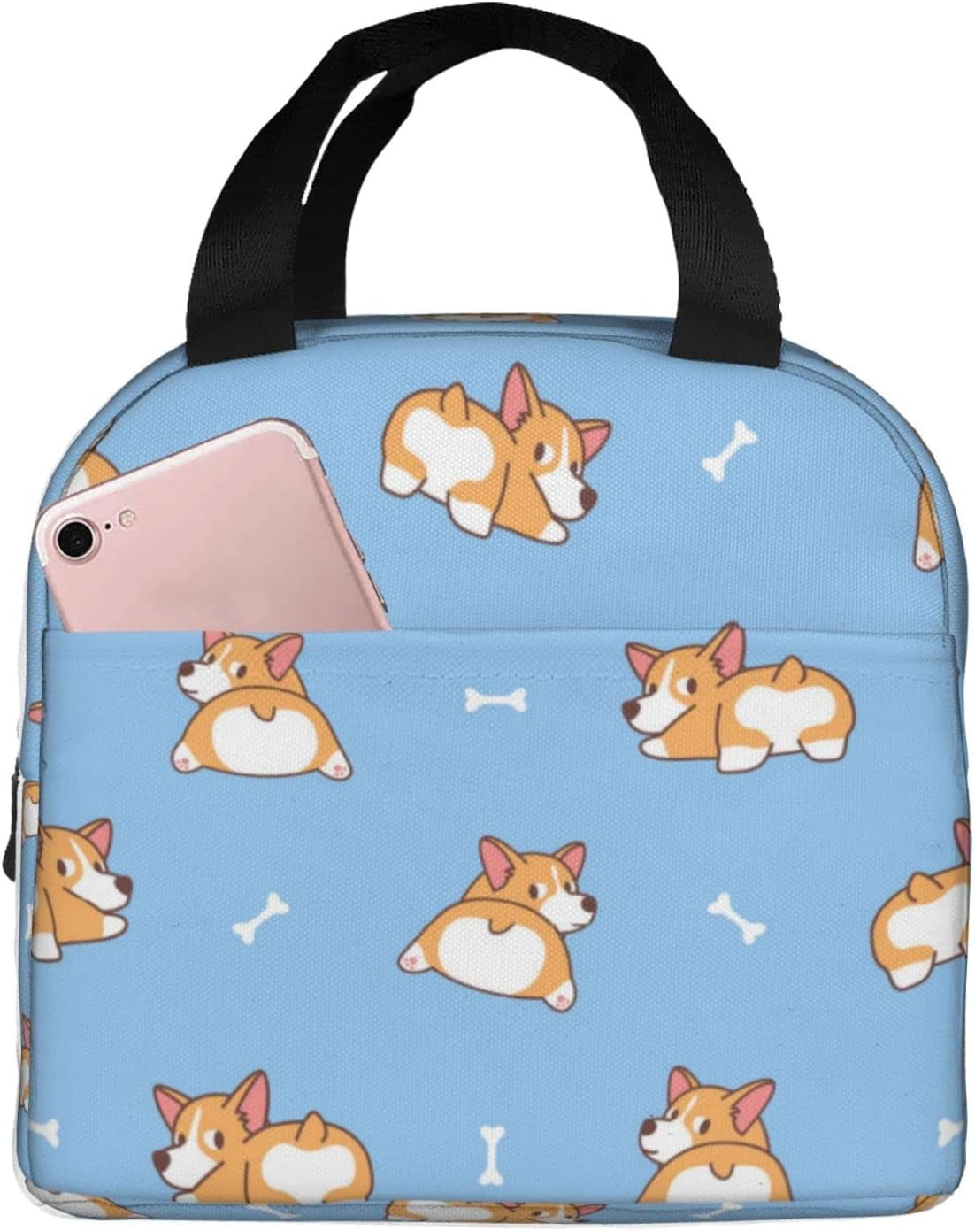Top-kevin Blue Cute Corgi Dog Looking Back Lunch Bag for Women Men ...