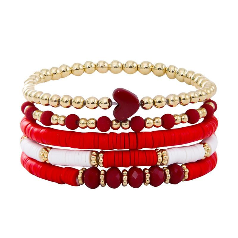 Top-kevin Bohemia Multilayer Heart Clay Stackable Bracelets Set ...