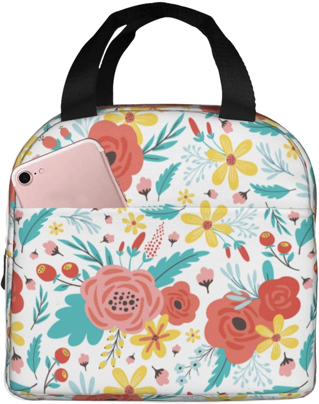 Top-kevin Colorful Art Floral Print Lunch Bag,Insulated Lunch Box ...