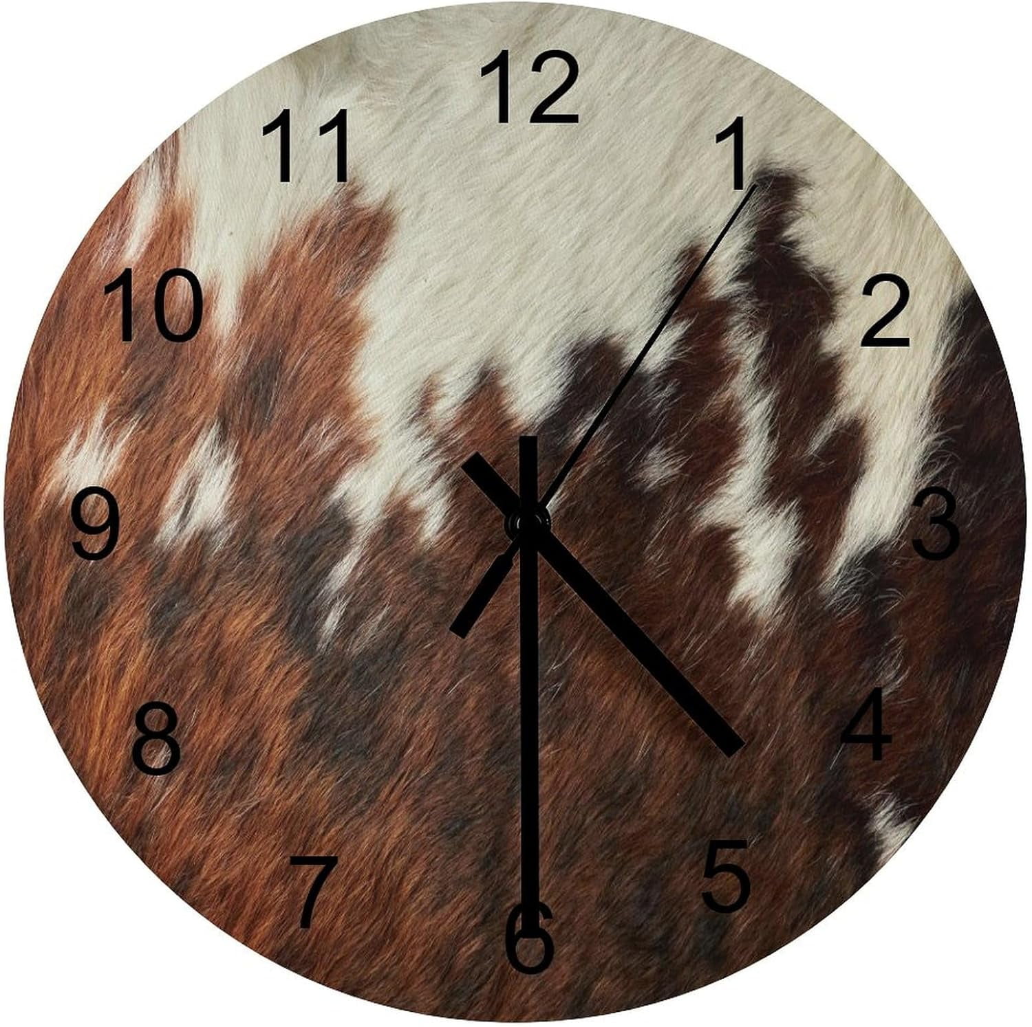 Top-kevin Cow Print Wall Clock, Rustic Western Cow Fur Skin Print Brown ...