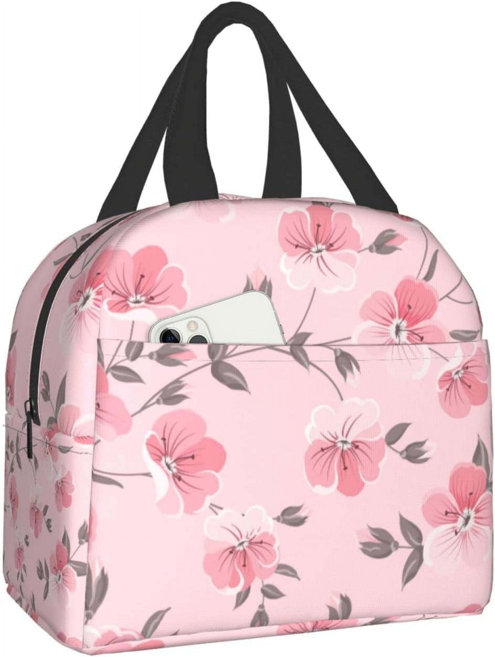Top-kevin Cute Blooming Flower On Pink Lunch Box Reusable Lunch Bag ...