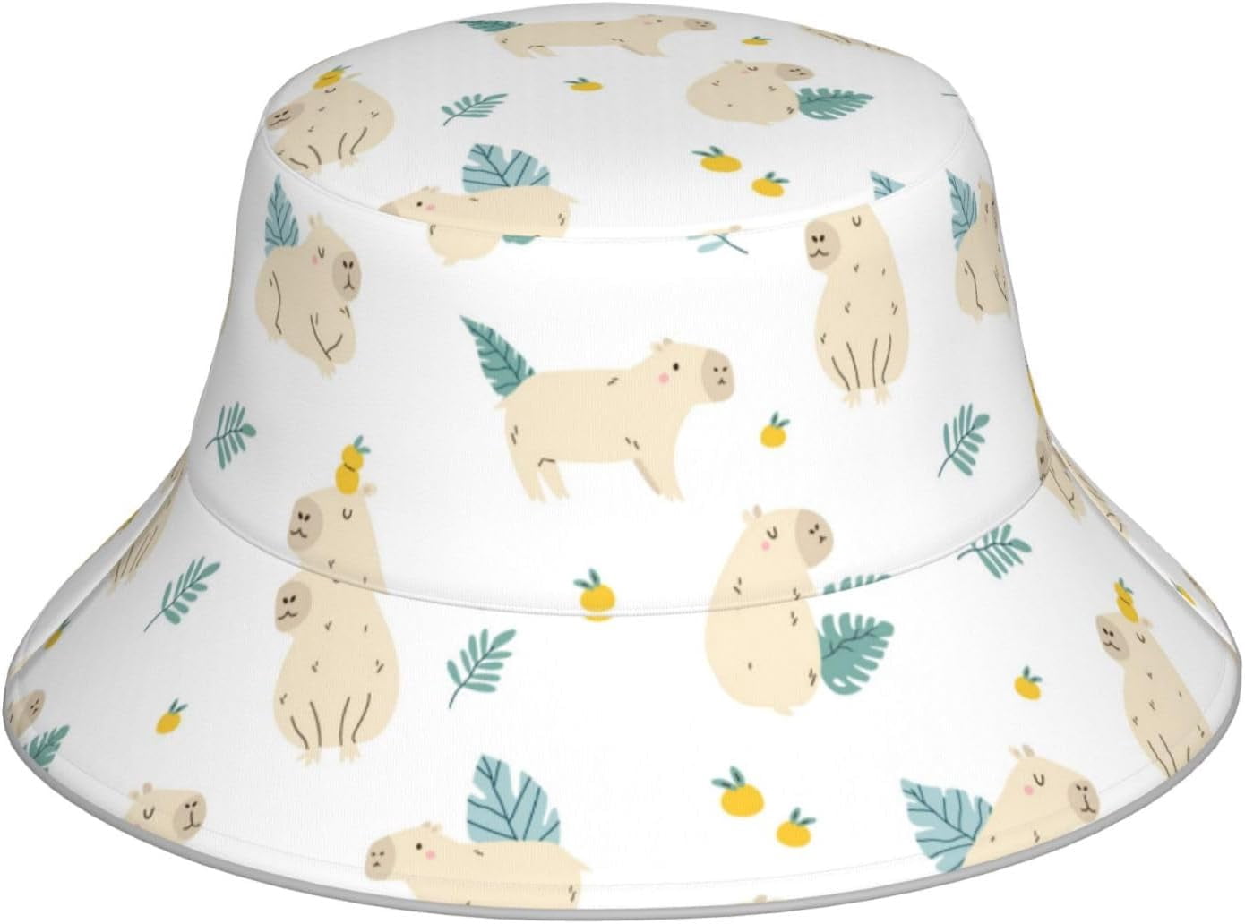 Top-kevin Cute Capybaras Leaves Pattern Bucket Hats for Men Woman ...