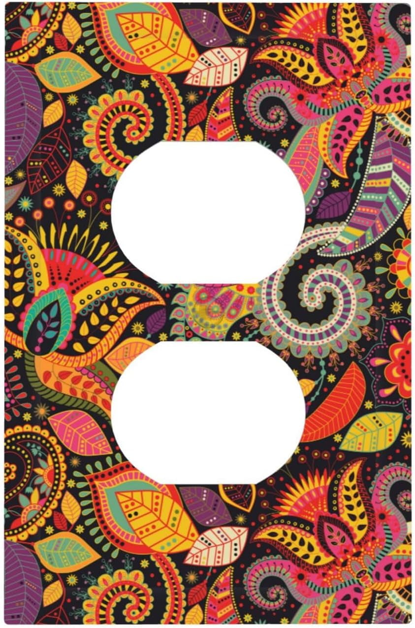 Top-kevin Duplex Outlet Receptacle Plate Floral Ethnic Style Black ...