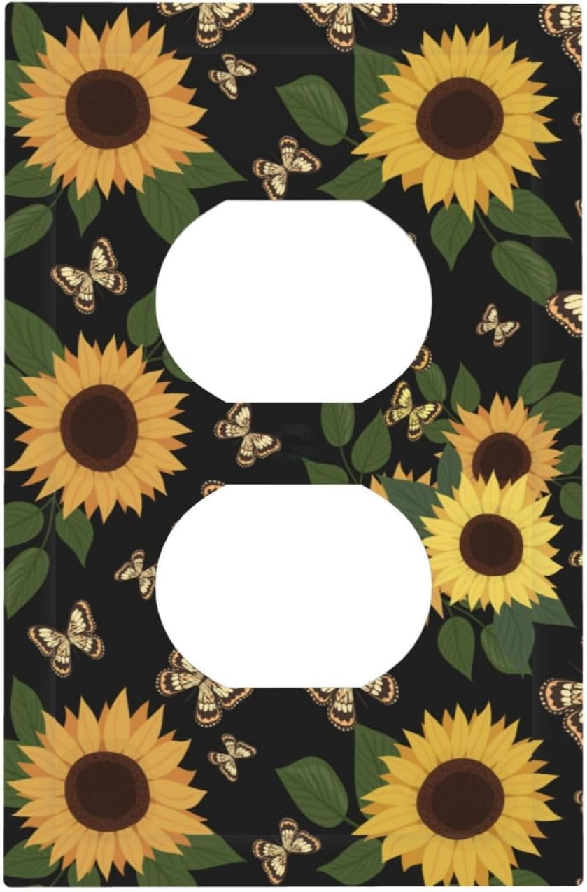 Top-kevin Duplex Outlet Receptacle Sunflower Black Butterflies Wall ...