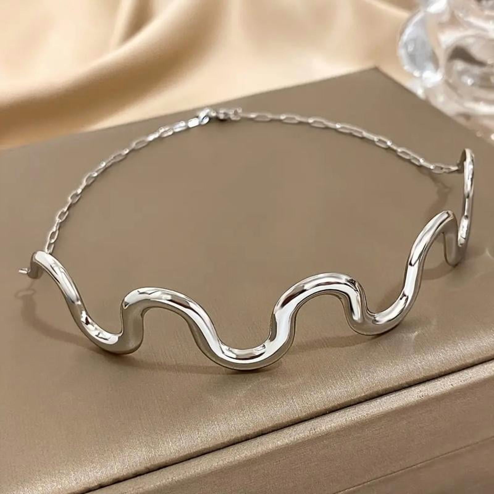 Top-kevin Elegant Wave Design Adjustable Choker Necklace, Stainless ...