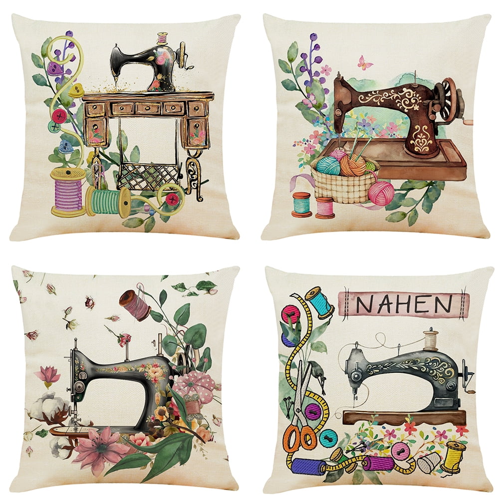 Top-kevin Flower Sewing Machine Pillow Cover 18x18 Inch Pack of 4 ...