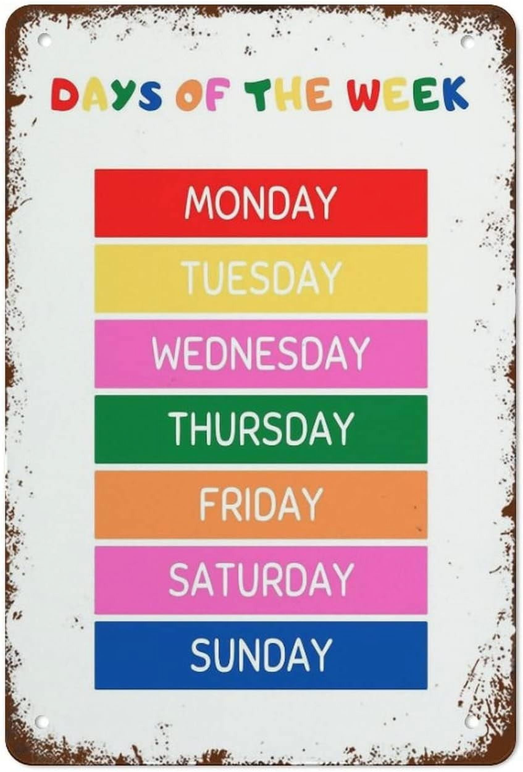 Top-kevin Funny Vintage Tin Sign Decor Days of The Week for Nursery Art ...