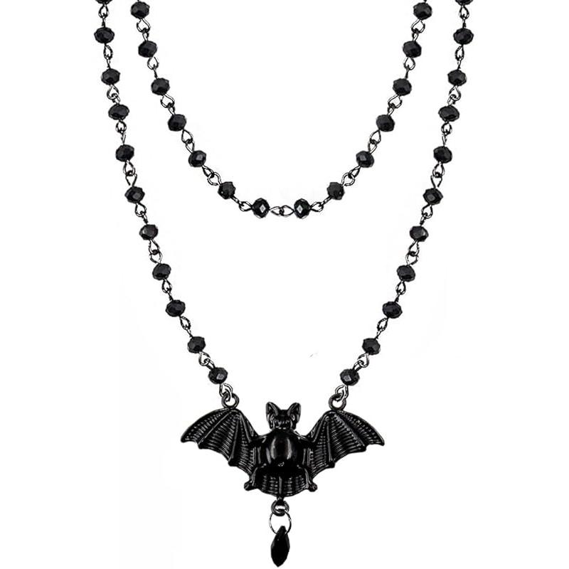 Top-kevin Gothic Bat Necklaces Moon Cross Necklaces Black Crystal Chain ...