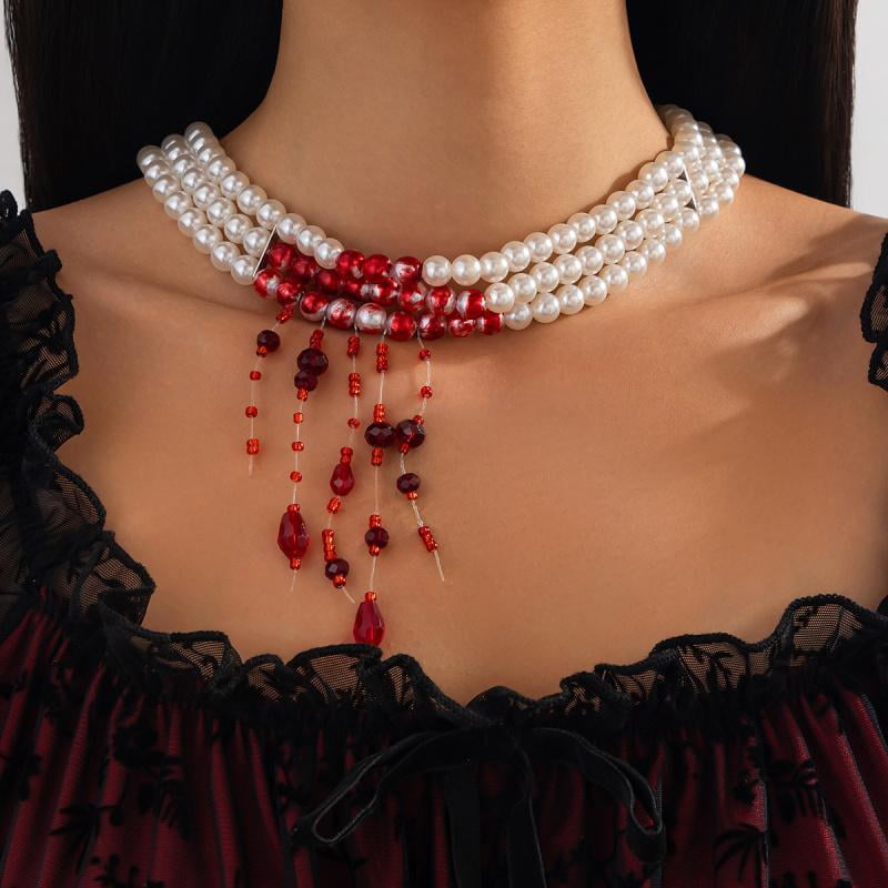 Top-kevin Gothic Blood Drop Fringe Necklace,Vintage Crystal Blooddrip ...