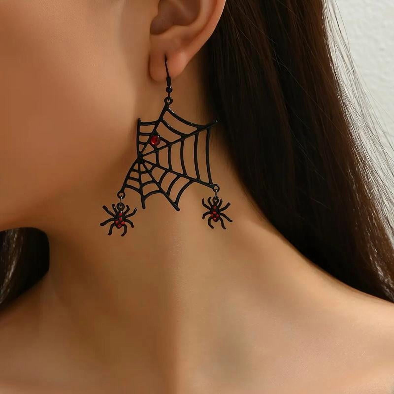 Top-kevin Gothic Punk Spider Web Dangle Earrings with Red Rhinestone ...