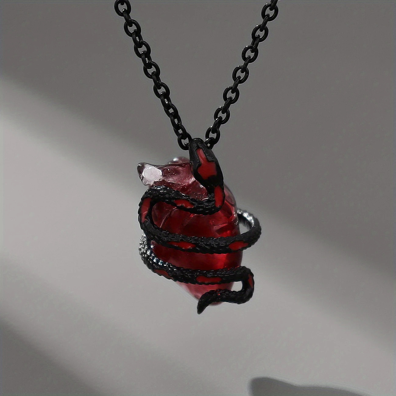Top-kevin Gothic Snake & Heart Pendant Necklace - Red & Black Punk ...