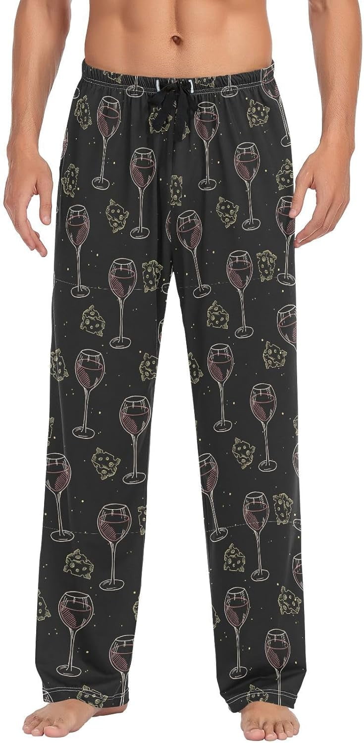 Top-kevin Grape Wine Cheese Pajama Pants Men's Lounge Pants Straight ...