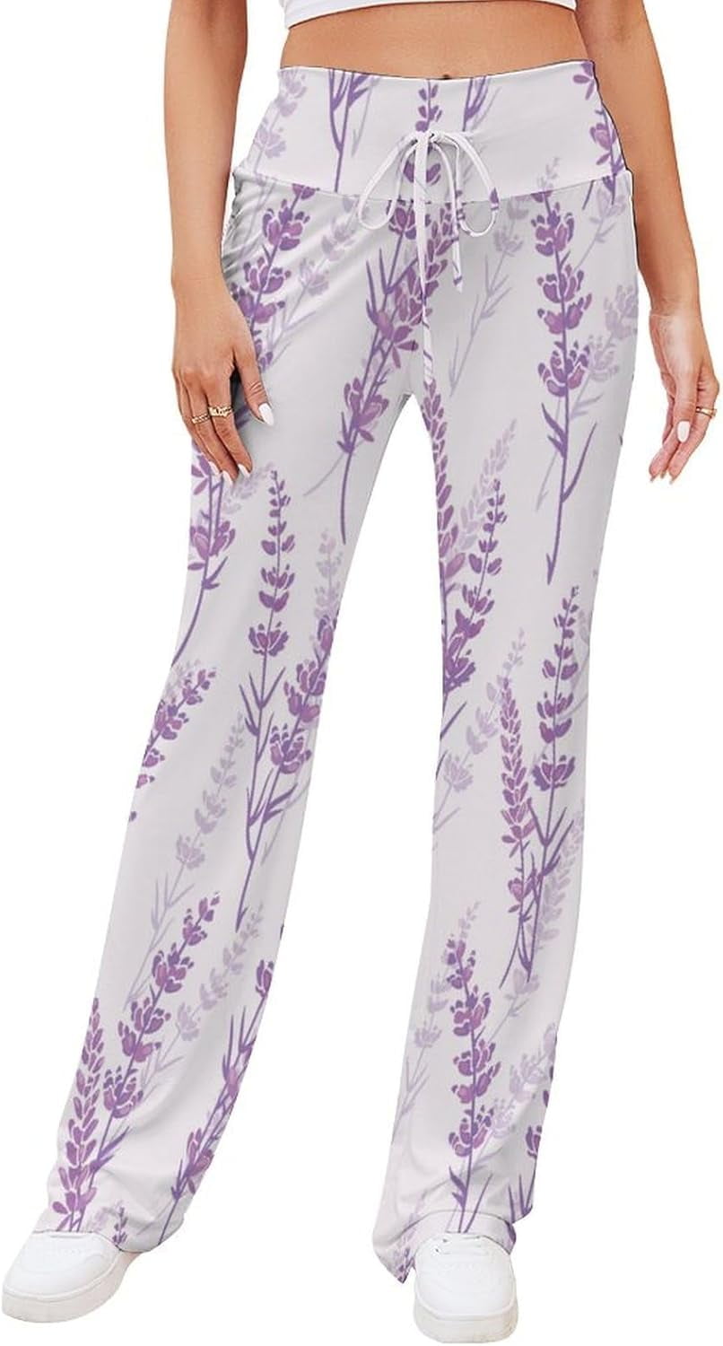 Top-kevin Lavender Floral Purple Women's Straight Lace Up Yoga Pants ...