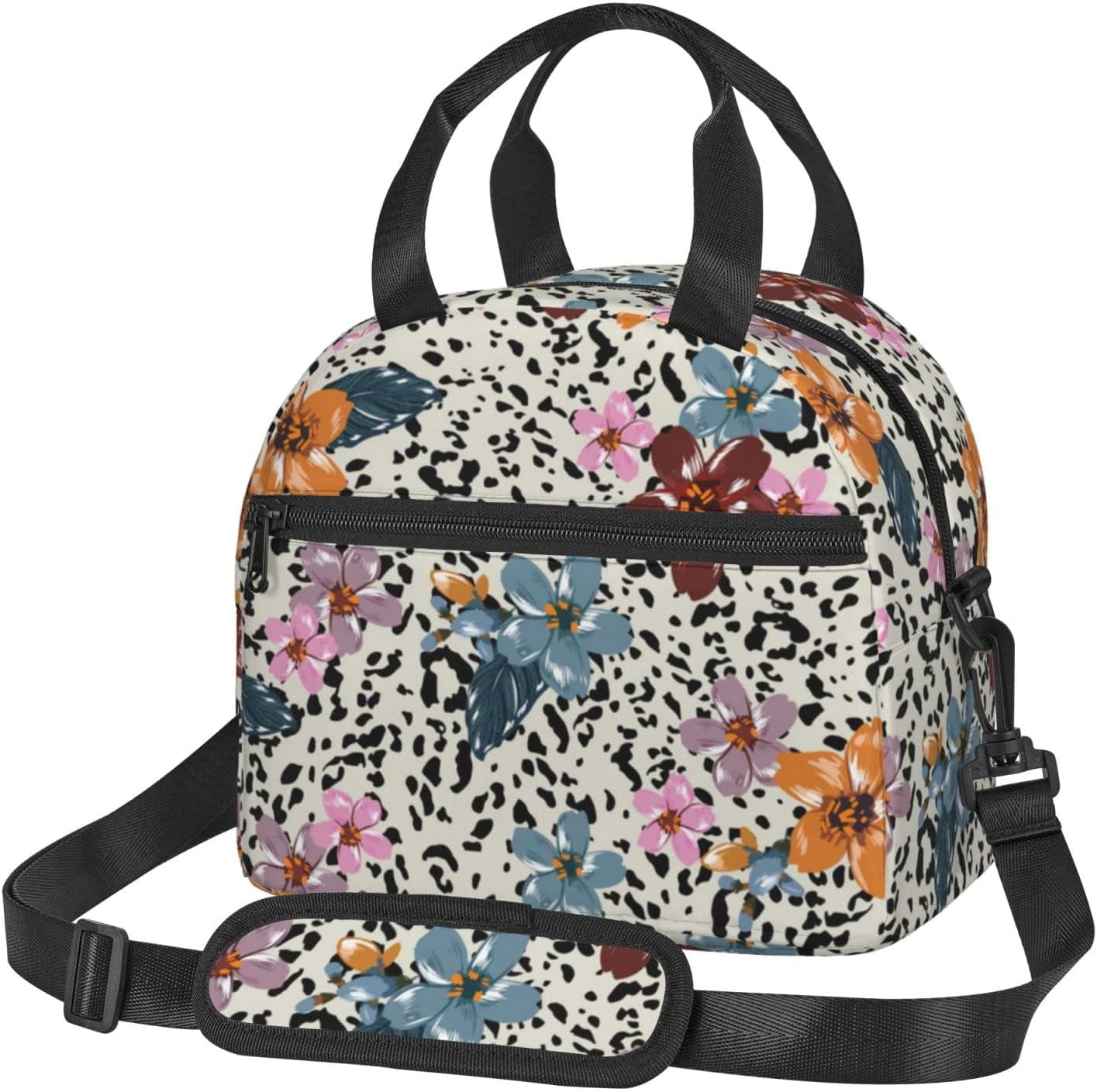 Top-kevin Lepoard Floral Print Lunch Bag Tote Bag with Shoulder Strap ...