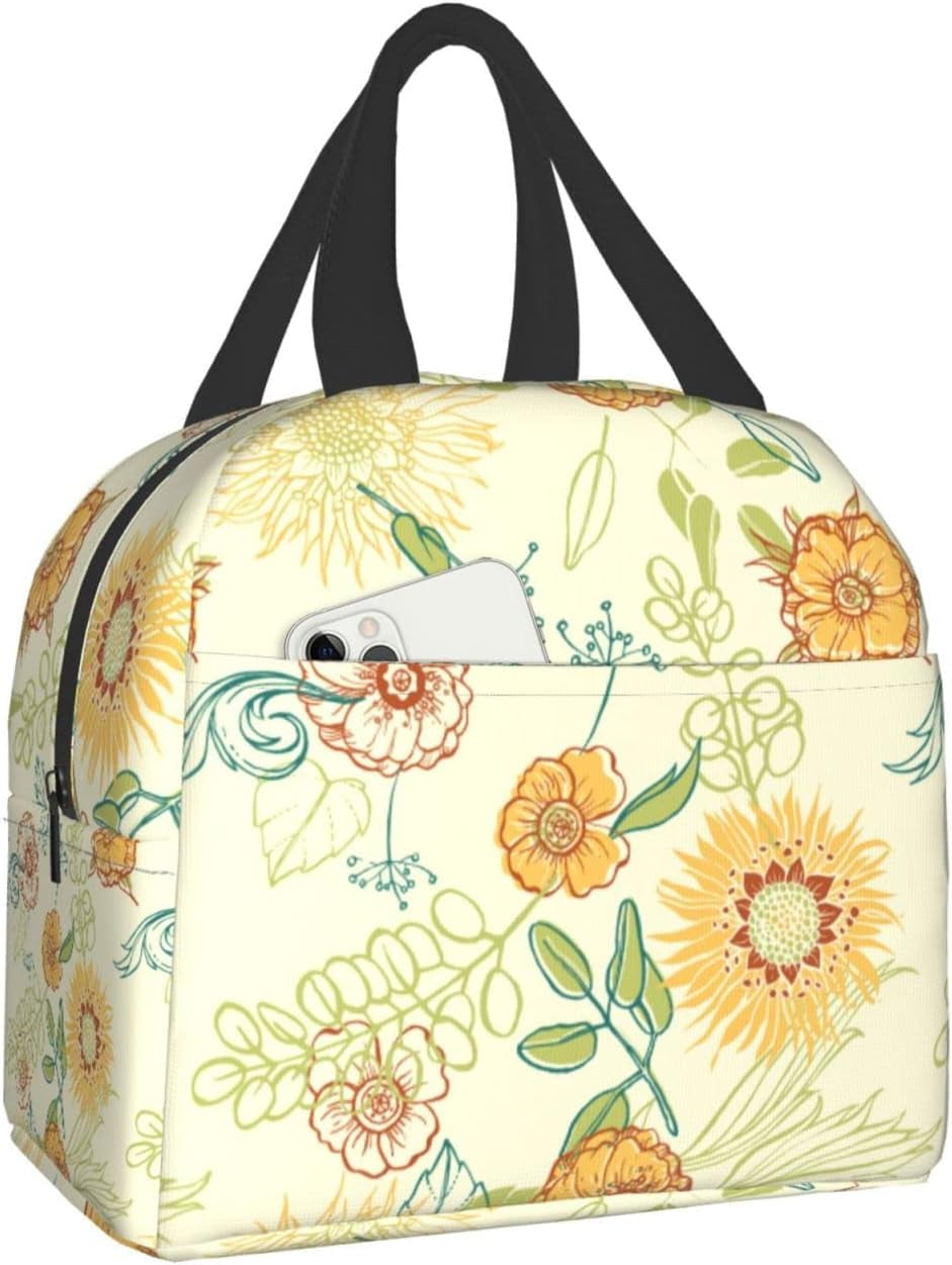 Top-kevin Lunch Bag Cute Sunflower Yellow Insulated Lunch Box Reusable ...