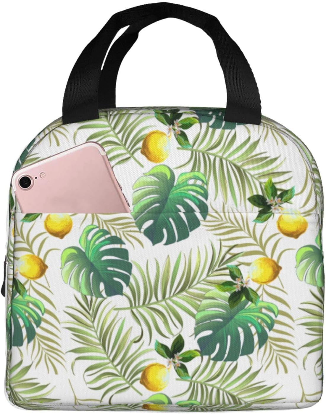 Top-kevin Lunch Bag for Women Men Insulated Lunch Box Lemon Palm Leaf ...