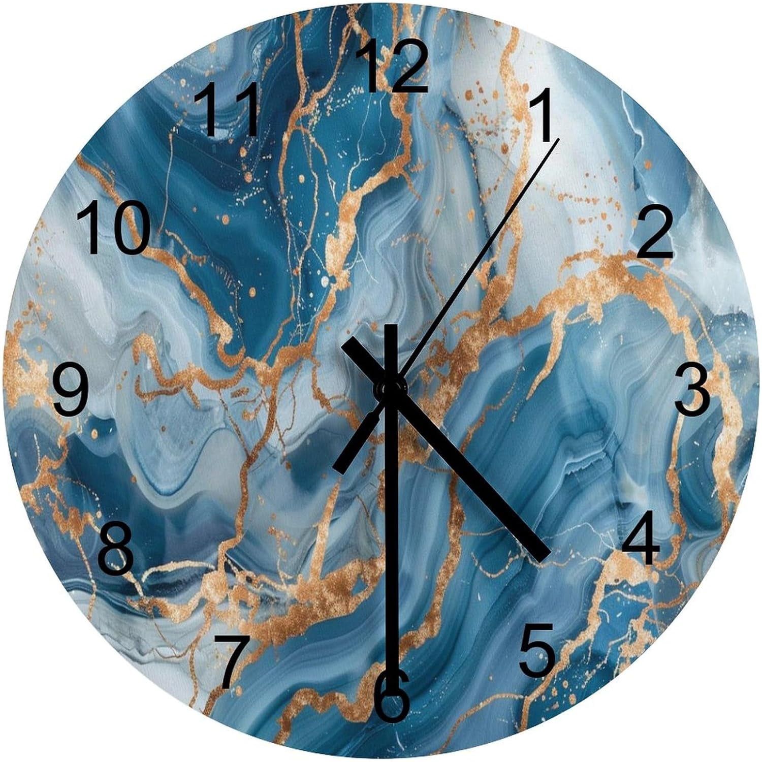 Top-kevin Marble Wall Clock, Modern Abstract Foil Stone Texture Gold ...