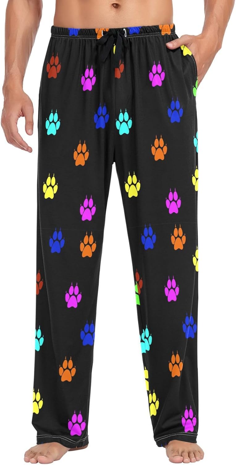 Top-kevin Men's Pajama Bottoms Colorful Cat Dog Footprint Mens Pajama ...