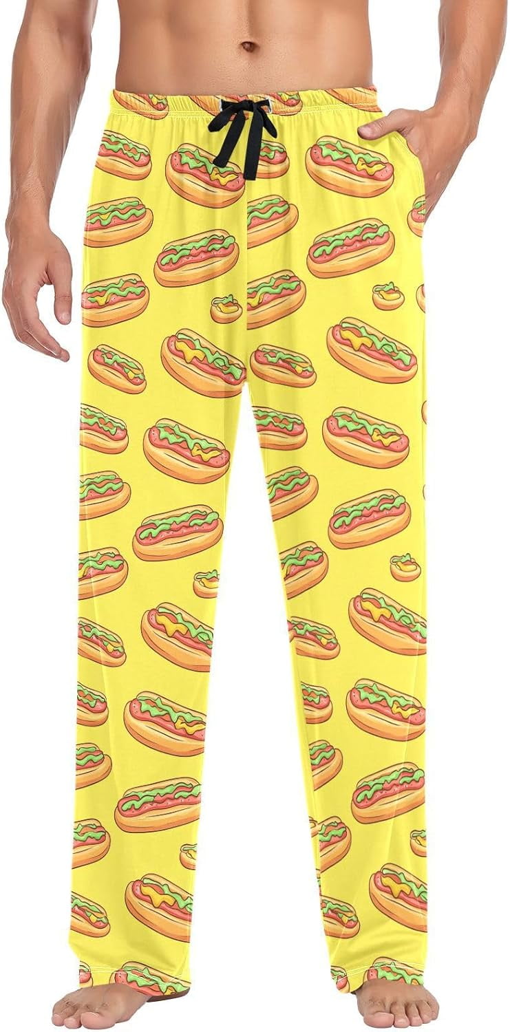 Top-kevin Men's Pajama Bottoms, Sleeping Long Pant Cartoon Hotdogs ...