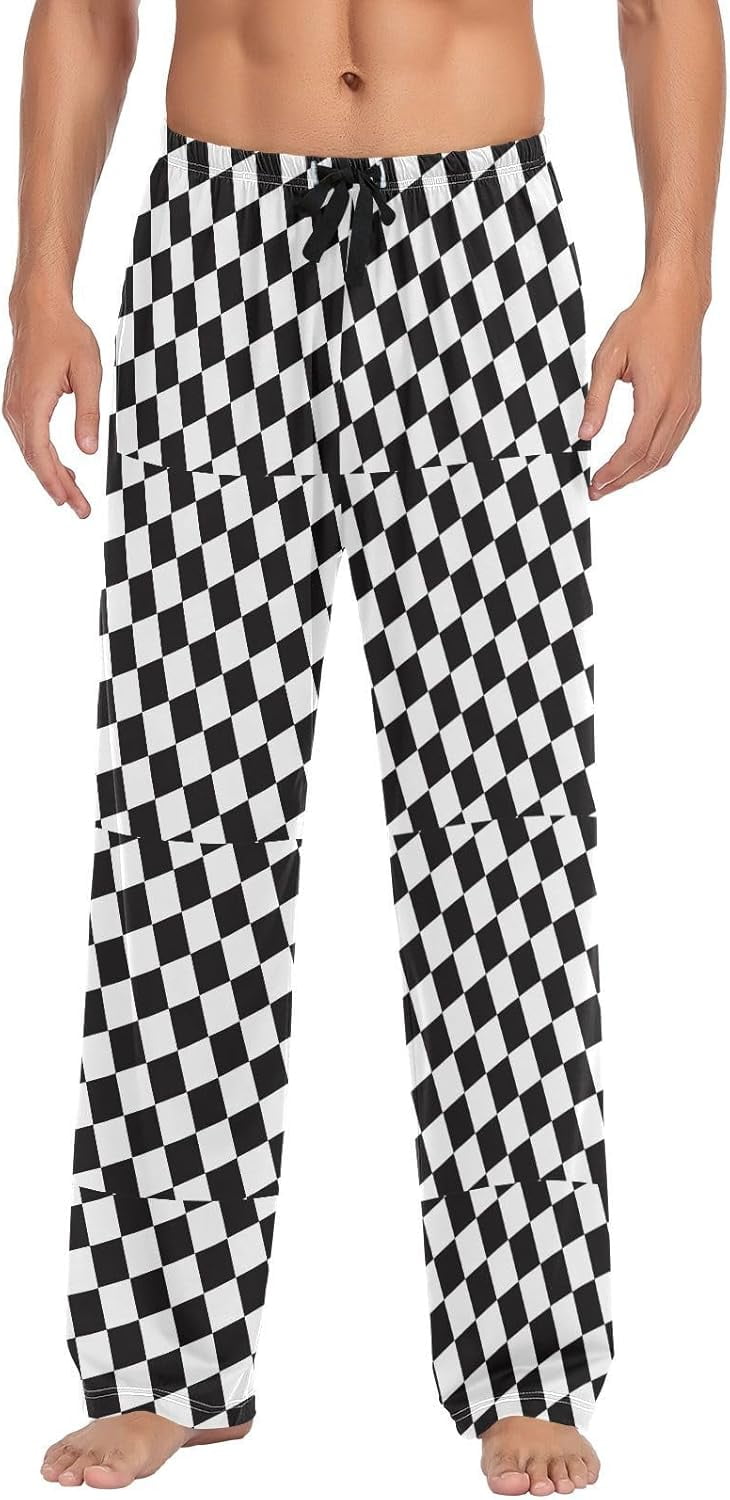 Top-kevin Men's Pajama Pants Black White Checker Lounge Pants Super ...