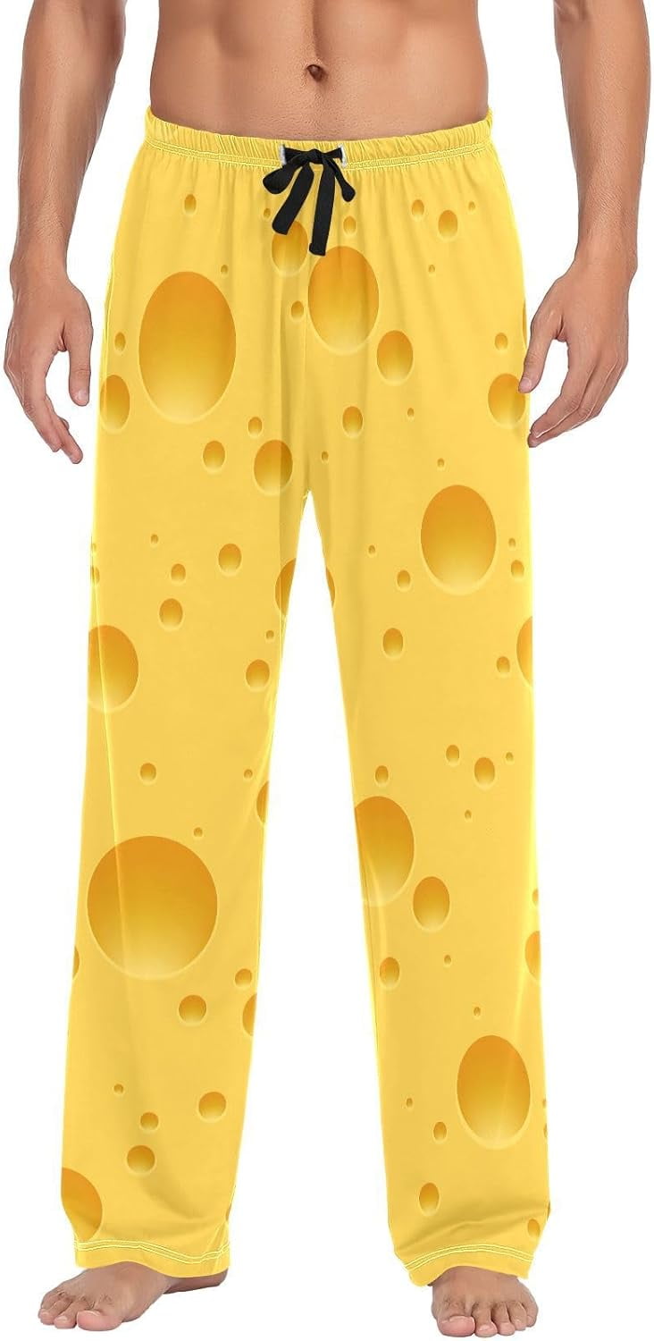 Top-kevin Men's Yellow Cheese Pajama Pants Cotton Soft Comfy Straight ...
