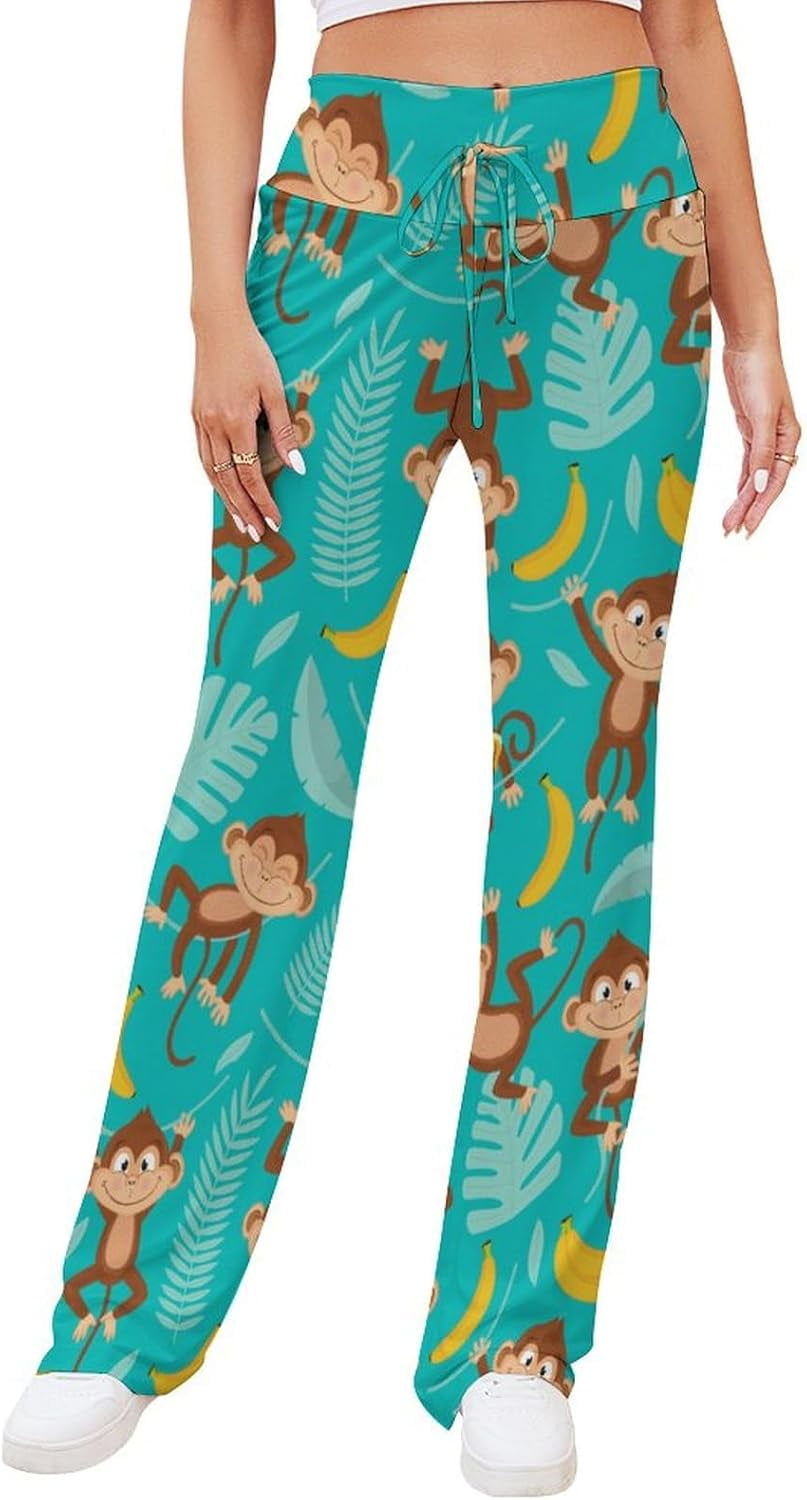 Top-kevin Monkey Banana Women's Straight Lace Up Yoga Pants Flare Loose ...