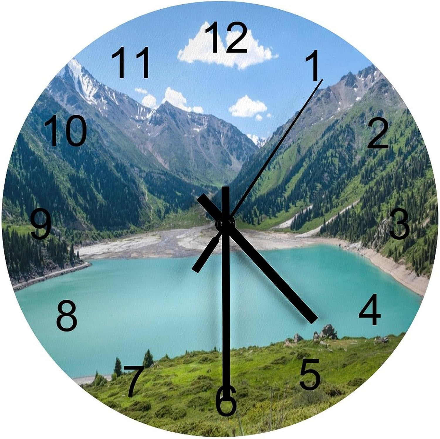 Top-kevin Nature Wall Clock, Mountain Natural Lake Trees Landscape ...