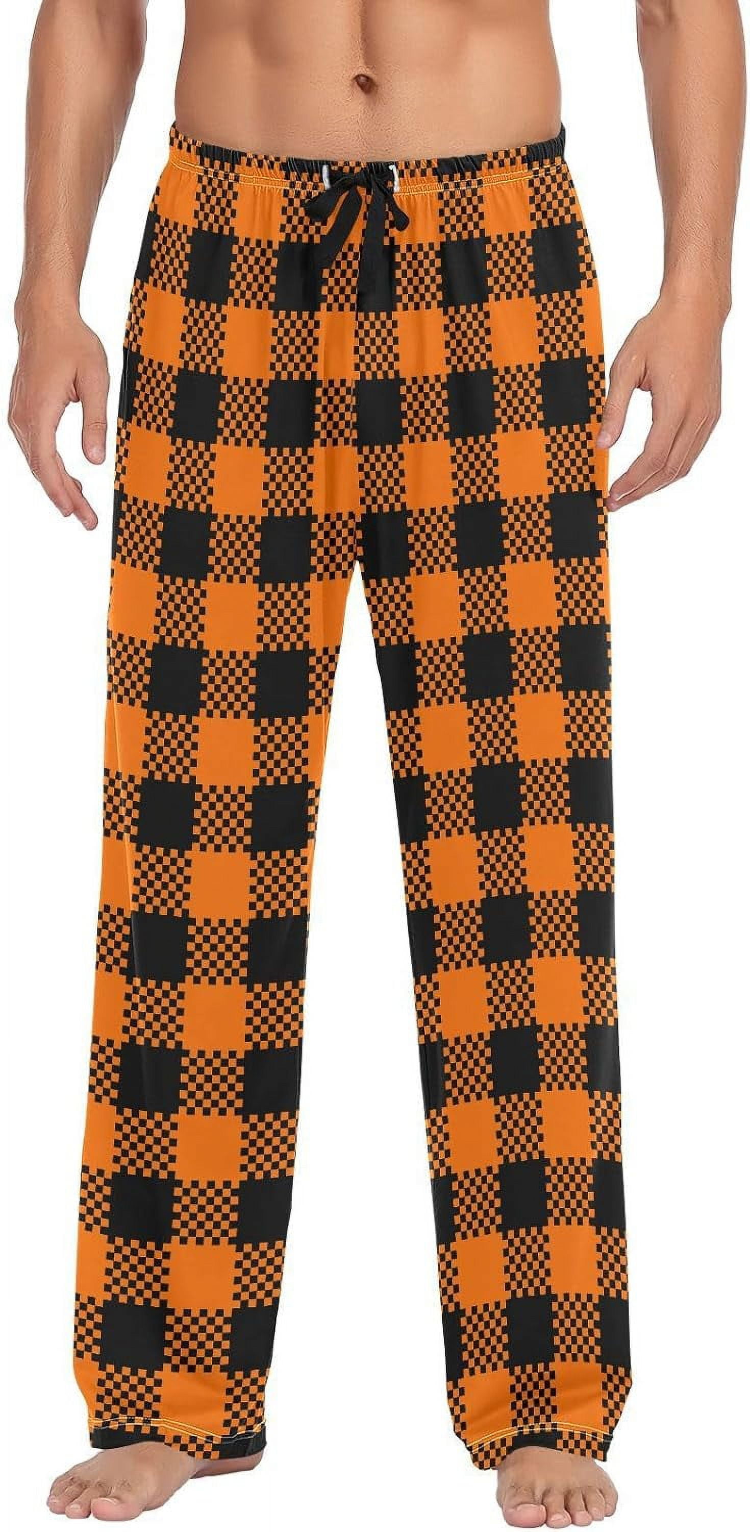 Top-kevin Orange Black Plaid Pajama Pants for Men Pajama Bottoms Sleep Lounge Pjs Pants ...