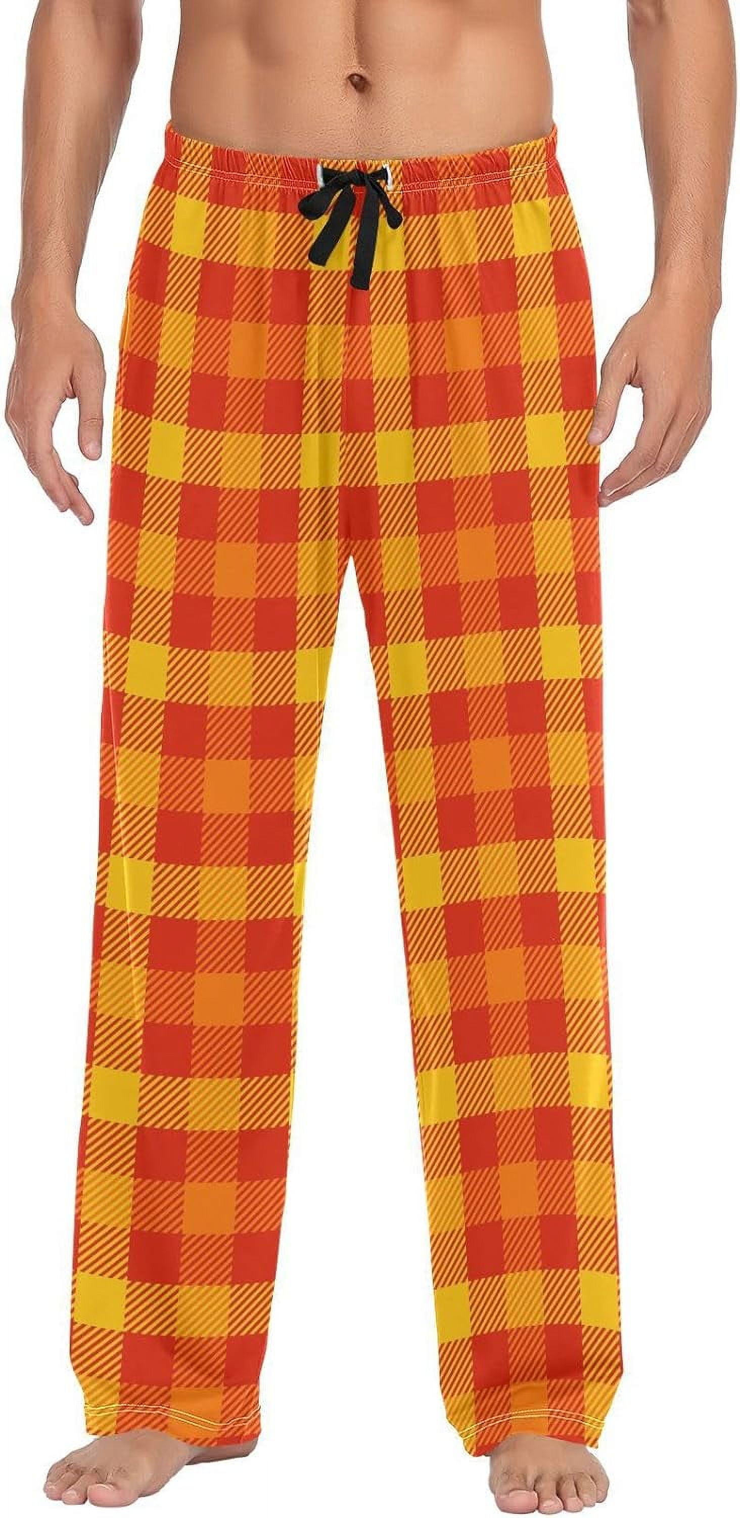 Top-kevin Orange Plaid Pajama Pants for Men Pajama Bottoms Sleep Lounge ...